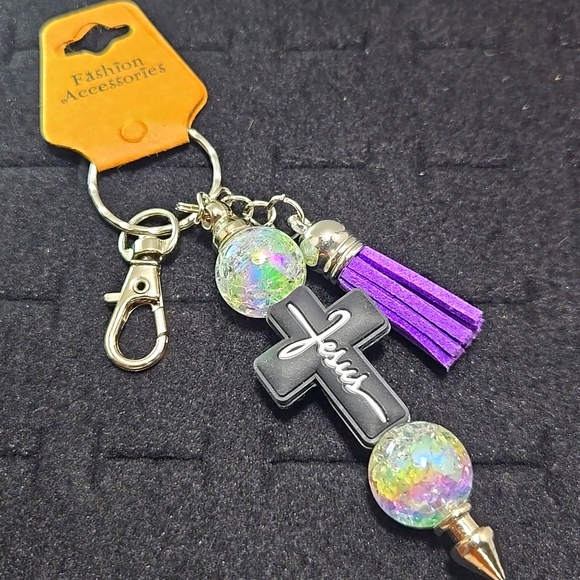 Hand Crafted | Accessories | Handmade Purple And Black Jesus Keychain ...